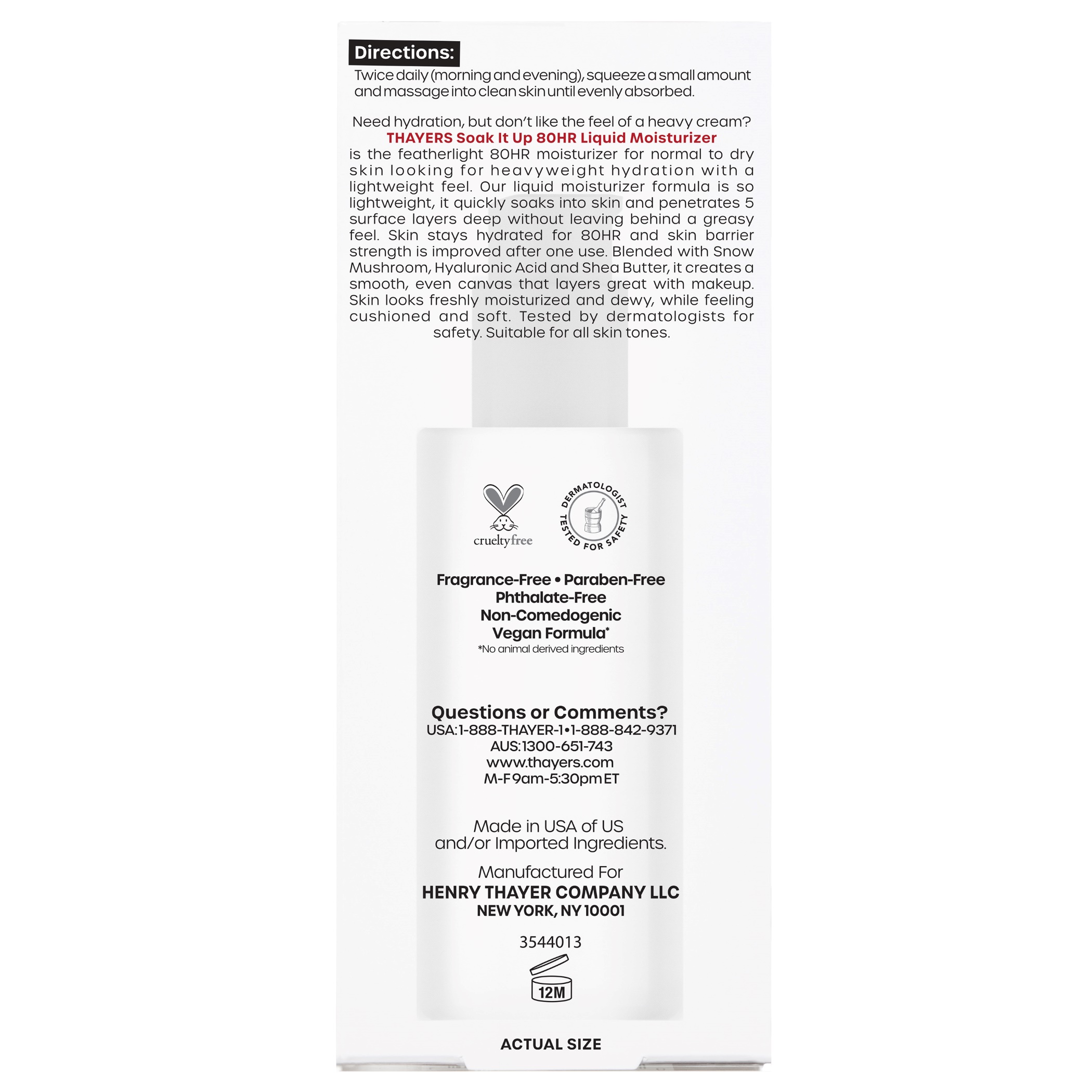 Soak It Up Liquid Moisturizer - Normal to Dry Skin - Thayers