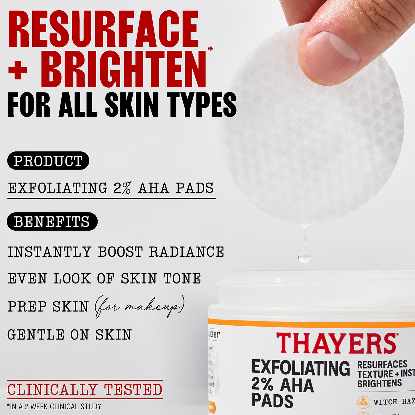 Exfoliating 2% AHA Facial Pads With Witch Hazel - Thayers